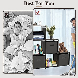 6-Cube Storage Organizer, Closet Organizers and Storage, Cube Storage Shelf with 3 Extra Drawers, Strong Load-Bearing Capacity, Portable Shelves for Bedroom, Living Room, Home, Office Black