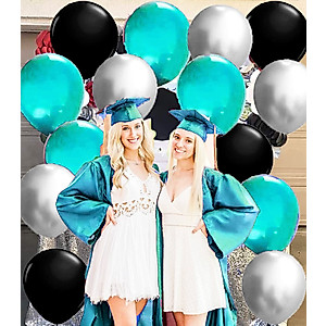 Teal Graduation Decorations 2024/Turquoise Black Graduation Party Decorations Teal Turquoise Black Balloons 45pcs/Teal Birthday Party Decorations for Women Teal Black Bridal Shower/Wedding