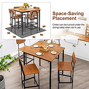 GOFLAME 5-Piece Dining Table Set for Small Space, Kitchen Table and Chairs Set for 4 with Steel Frame, Square Breakfast Table Set, Industrial Counter Height Table Set for Home, Restaurant & Cafe