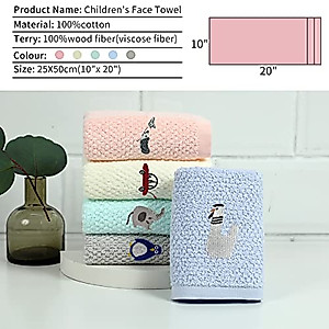 Soreca 100% Cotton Kids Facial Towels, Hand Towels and Fingertip Towels for Bathroom Towels Set Embroidered Cute Animal Pattern Children Washcloths 10inch x 20inch (Set E, 10inch x 20inch)