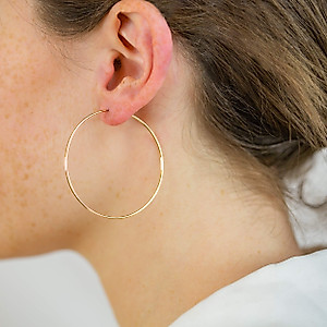 Columbus 14K Gold Plated Thin Endless Hoop Earrings - Lightweight Wire Hoops (Gold, 50)