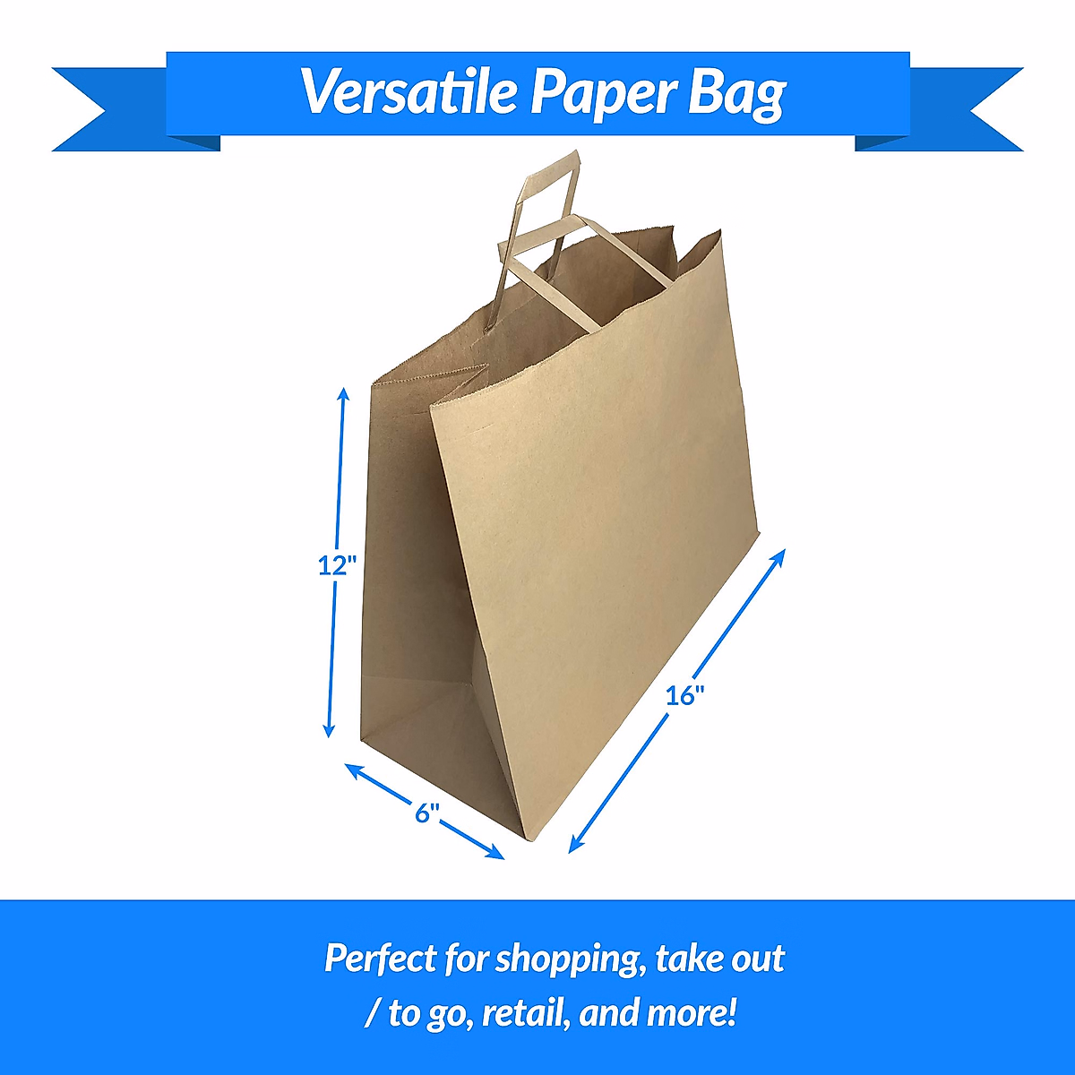 Reli. Paper Shopping Bags | 60 Pcs | Large 16"x6"x12" | Brown Paper Bags with Handles | Heavy Duty, 68 lbs Basis | Kraft Bags With Wide Base | Take Out/To Go, Retail, Shopping, Restaurant
