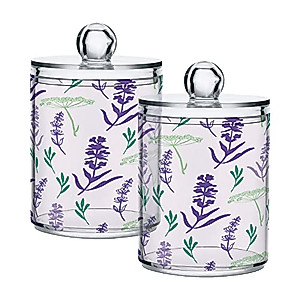 Nander 2Pack Qtip Holder Dispenser -Lavender Clear Plastic Apothecary Jars Set - Restroom Bathroom Makeup Organizers Containers for Cotton Swab, Ball, Pads, Floss