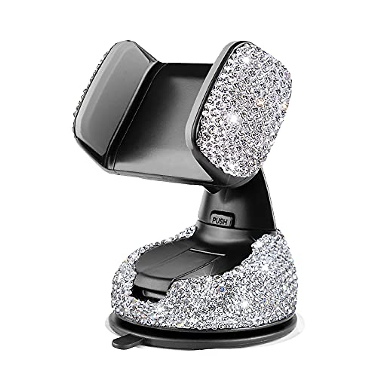 Dashboard Phone Holder Bling Phone Mount for Car,Car phone holder Mount with One More Air Vent Base,Phone Holder Car Accessories,Universal Car Phone Holder Mount for Windshield and Air Vent,Silver