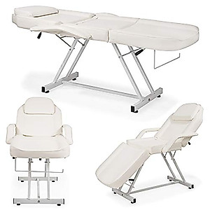 Lovpear Adjustable Massage Bed Waxing Table for Profeesioanl Tattoo Chair Eyelash Chair Salon Spa Equipment(White)