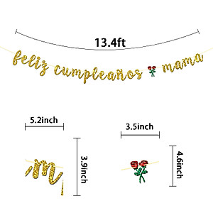 Dill-Dall Feliz Cumpleaños Mama Banner, Fiesta Theme Party Decorations, Mom Birthday Party Banner, Happy Birthday Banner for Women (Gold)