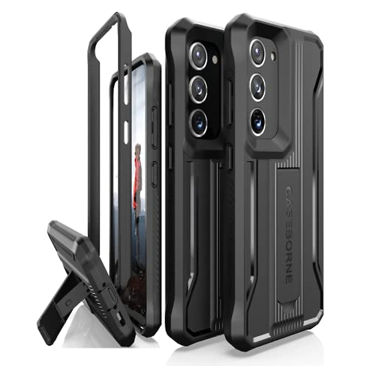 CaseBorne V Designed for Samsung Galaxy S23 5G Case (Formerly ArmadilloTek), Full-Body Multi-Layer Rugged Kickstand Protective Case Screenless- Black