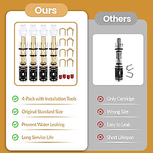 Fluronic 4 Pack 1225 Replacement Cartridge Compatible with Moen Single Handle Faucet/Showers, Dual Seal 1225/1225B Shower Cartridge Replacement Fits Bathroom Shower and Kitchen Sink Faucet Cartridge