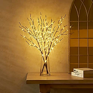 LITBLOOM Lighted Brown Willow Branches 30IN 150 LED Plug in with Timer and Dimmer Tree Branch Lights with Warm White Lights for Holiday Christmas Home Decoration