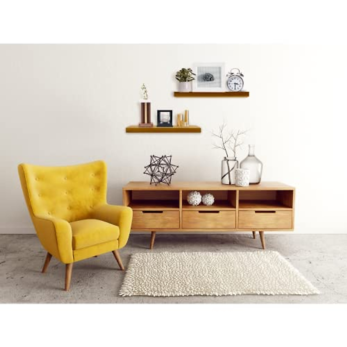 ILOT Teak Wood Floating Shelves Perfect for Bathroom Décor Pack of 2 Wooden Wall Shelves for Bedroom Living Room Kitchen Simple Minimalist Home Décor 17” x 6.7