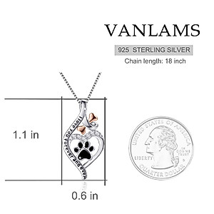 VANLAMS Womens 925 Sterling Silver Bone Love Heart Dog Paw Print Pendant Necklace I Love You Forever and Ever, Gifts for Dog Owner (Silver & Rose Gold)