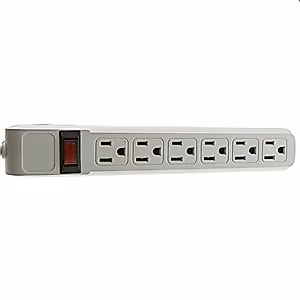 5-Pack Surge Protector, Flat Rotating Plug, 6 Outlet, Horizontal Outlets, Plastic, Power Cord, 4 Feet, Gray