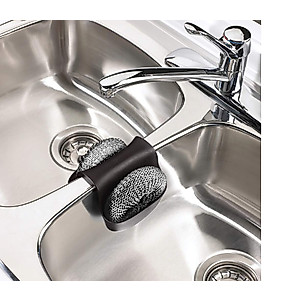 Umbra Saddle Caddy – Flexible Rubber Organizer for Double Kitchen Sink, Storage for Dish Sponge, Scouring Pads and more, Black, Small