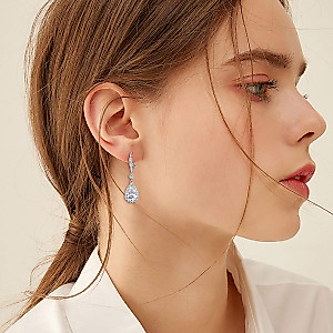 EleQueen Teardrop Lever-back Dangle Earrings 925 Sterling Silver Full Cubic Zirconia Bridal Long Earrings for Women, Valentine's Day/Mother's Day/Christmas Jewelry Gift
