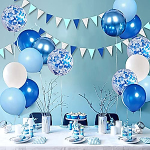 Royal Blue White Confetti Balloons, 60 pcs 12inch Light Blue Metallic Blue and Baby Blue Confetti Balloons for Birthday Boy Baby Shower Graduation Party Decorations