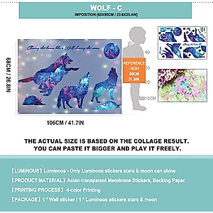 Starry Sky Galaxy Wolf Room Decor Wall Decal and Glow Moon Star Stickers RUIPBOTE Teen Bedroom Wall Decor Murals