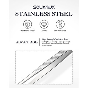 12-inch Cooking Tweezer and Offset Tweezer Set, Tongs Precision Serrated Tips, Stainless Steel Professional Chef Tweezer Kitchen Tools for BBQ, Plating and Serving