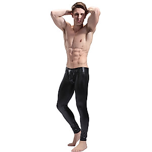 BaronHong Men's Faux Leather Tight Pants Man Night Club Metallic Leggings Long Trousers(black,M)