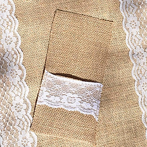 Awtlife 60 Packs Xmas Burlap Lace Utensil Holders Silverware Cutlery Pouch Knifes Forks Bag for Vintage Wedding