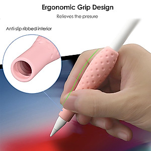 ProElife Ergonomics Grip Holder Silicone Protective Sleeve Cover for Apple Pencil 1st 2nd Generation iPad Pro 11'' 12.9'' 2021/2020/2018 Stylus Accessories Kits (Pink)