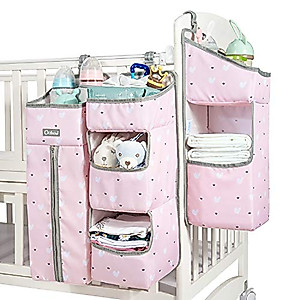 Orzbow 3-in-1 Nursery Organizer and Baby Diaper Caddy | Hanging Diaper Organization Storage for Baby Essentials | Hang on Crib, Changing Table or Wall (Pink)