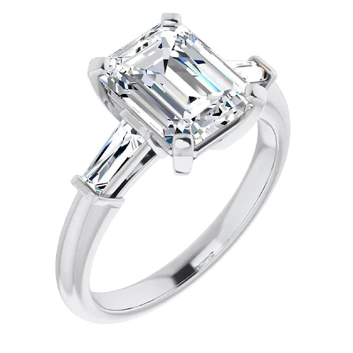 Moissanite Handmade Engagement Ring 2 CT Emerald Cut Moissanite Solitaire Diamond Wedding Ring Set for Women Propose Gifts VVS Colorless (14K Solid White Gold)