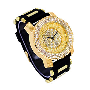 Techno Pave Men's 45mm Iced Out Roman Dial Watch with Silicone Band - Gold Dial
