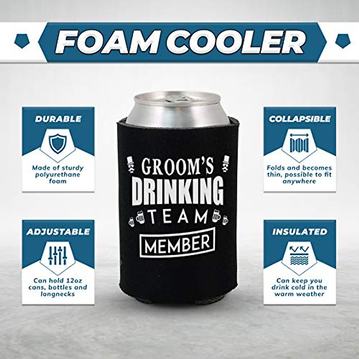 Shop4Ever Groom and Groom’s Drinking Team Member Can Coolie ~ Wedding Bachelor Party Beer Can Sleeve Coolers ~ (Member, Blk, 13 Pk)