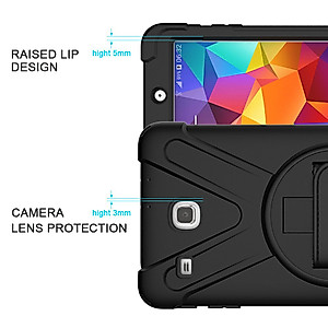 TIMISAM Samsung Galaxy Tab E 8.0 Case, Heavy Duty Hybrid Shockproof Protection Cover Built with Kickstand and Hand Strap for Samsung Galaxy Tab E 32GB SM-T378/Tab E 8.0 Inch SM-377 Tablet (Black)