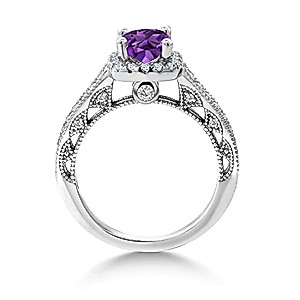 Gem Stone King 925 Sterling Silver 6MM Cushion Gemstone Birthstone and Accent White Created Sapphire Engagement Ring | Wedding Anniversary Promise Ring For Women | Available In Size 5, 6, 7, 8, 9