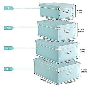 HYUNLAI 4 Pack Storage Box, Decorative Storage Bins with Lid,with Handles,Press-Stud Fastening,Moisture-Proof,Foldable for Space Saving Storage,for Clothes,Cosmetic,Blankets(Green)