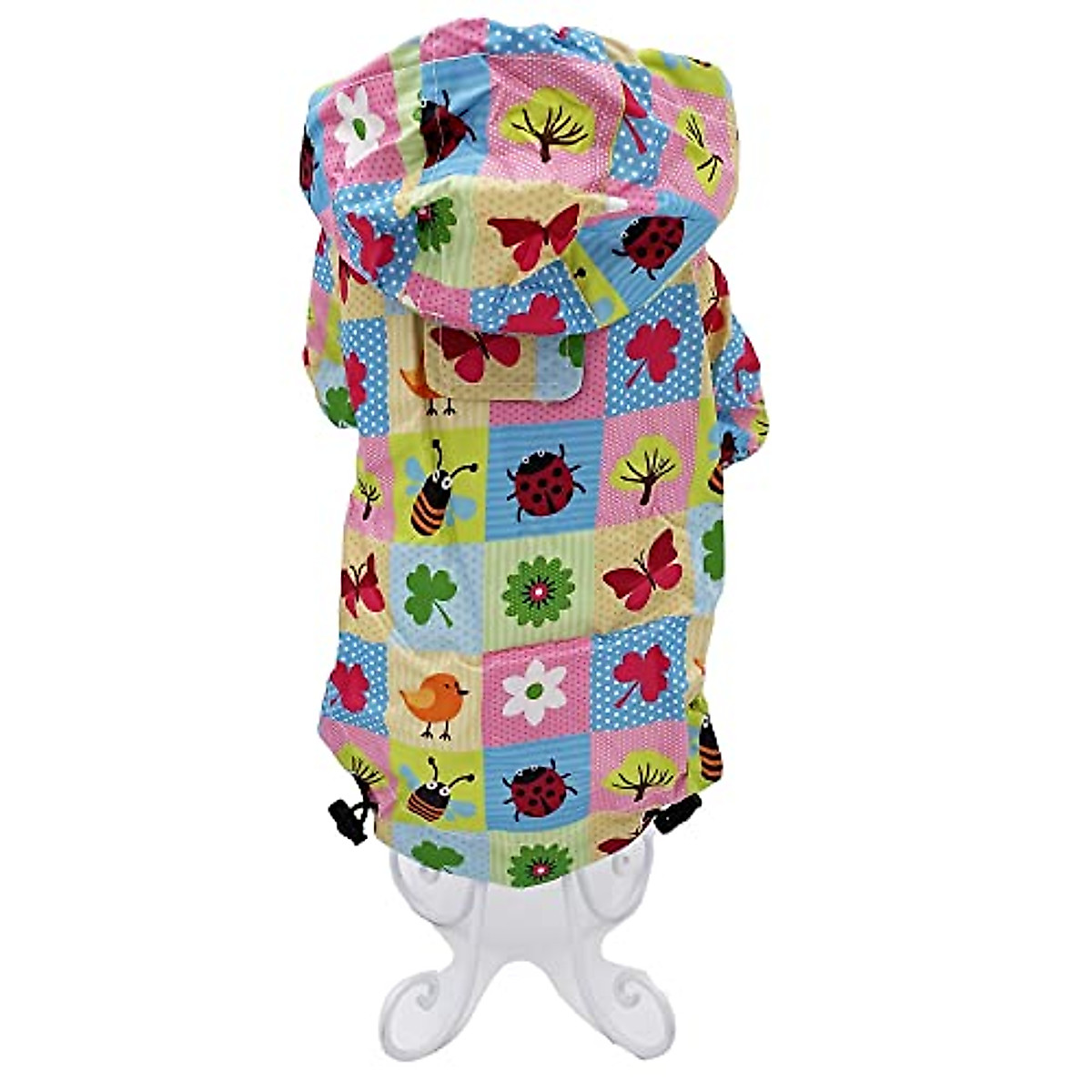 Dog Raincoat Hooded Leash Hole Waterproof Rain Coat Jacket Rainwear for Small Pet Cat Puppy (L: Length - 16", Square Multicolor)