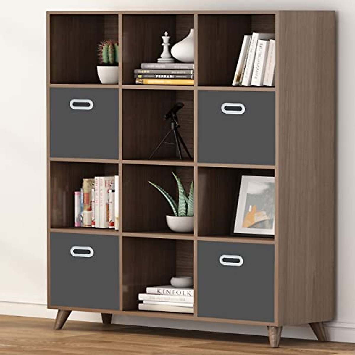 SEVENDOME Fabric Cloth Storage Bins,Fabric Cube Organizer with Dual Handles Foldable Cube Storage Baskets for Home Bedroom Storage,Set of 3, Gray