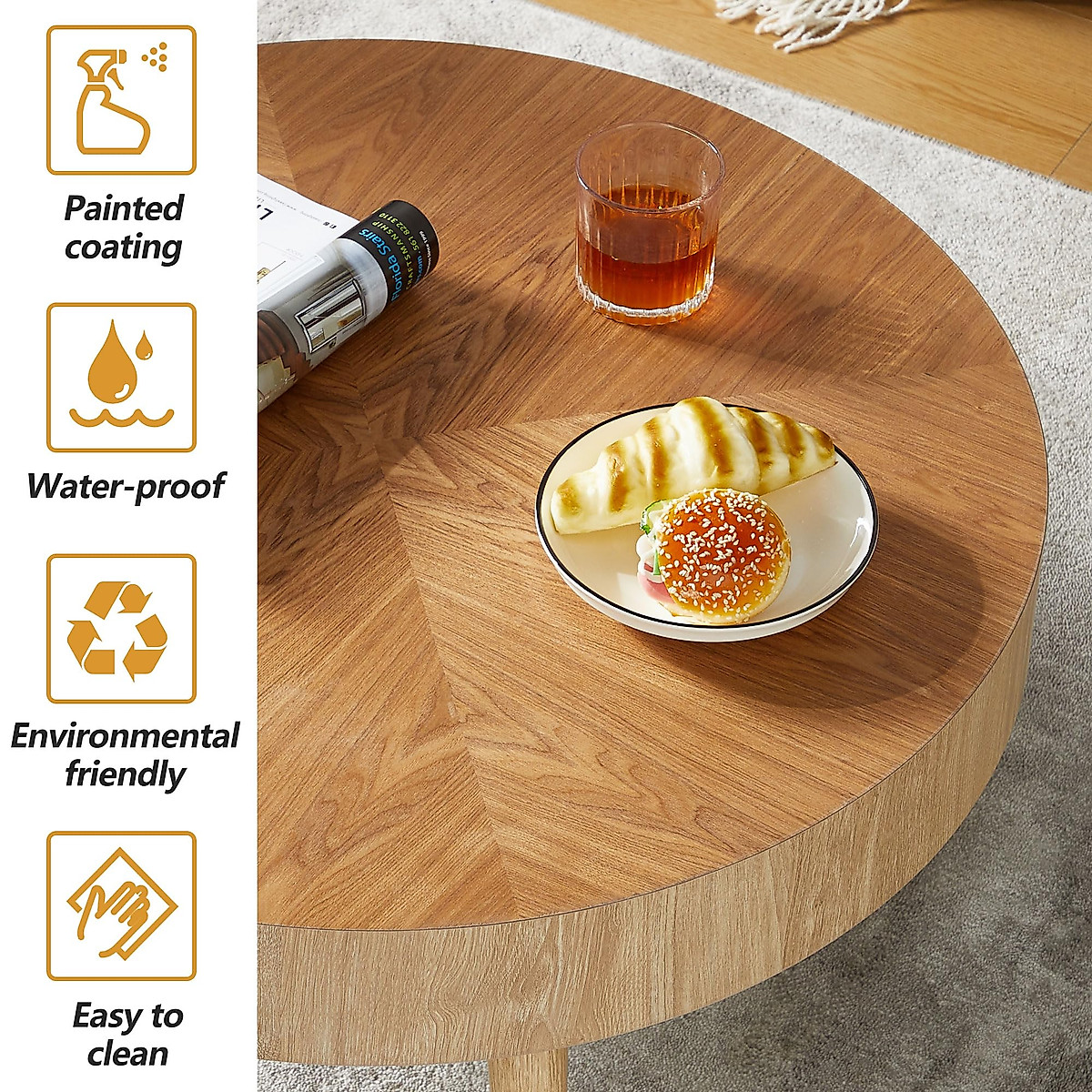 AVZEAR Nesting Round Coffee Table Set of 2, Farmhouse Modern Coffee Table, Natural Wood Nesting Tables Boho Side Table End Table Set for Living Room Bedroom, Cafe, Office, Wood Color