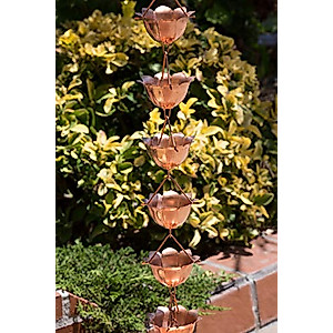 Monarch Rain Chains 28519 Pure Copper Lotus Large Cup Rain Chain, 8-1/2 Feet Length Replacement Downspout for Gutters, 8.5 Ft