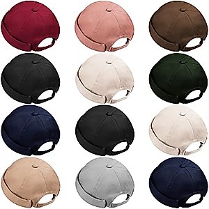 12 Pieces Brimless Hat Docker Cap Adjustable Skull Caps for Men Rolled Cuff No Brim Hats for Men Women Retro Brimless Beanie Hat, Assorted Colors