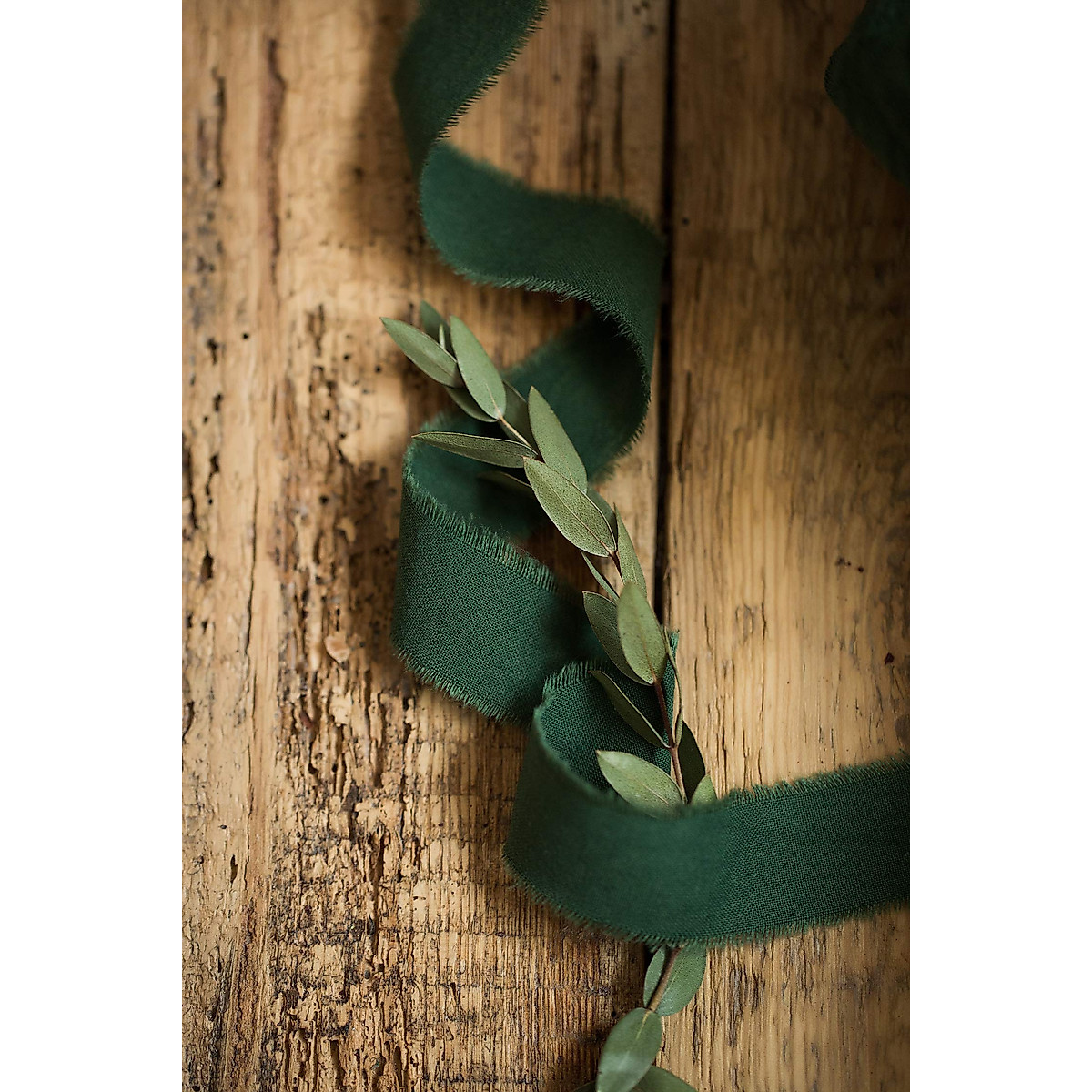 Dark green 1 inch wide 5 yds frayed edges handmade cotton ribbon hand dyed for Rustic wedding invitation ties favors gift wrapping Party decor bows Florist Bouquet supplies Flat lay props
