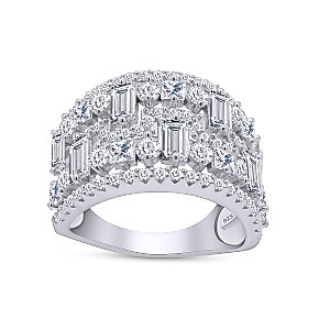 AFFY 5.42CTW Princess Cut, Baguette And Round White Simulated Diamond Cluster Engagement Statement Ring In 14k White Gold Plated 925 Sterling Silver For Women Size-5