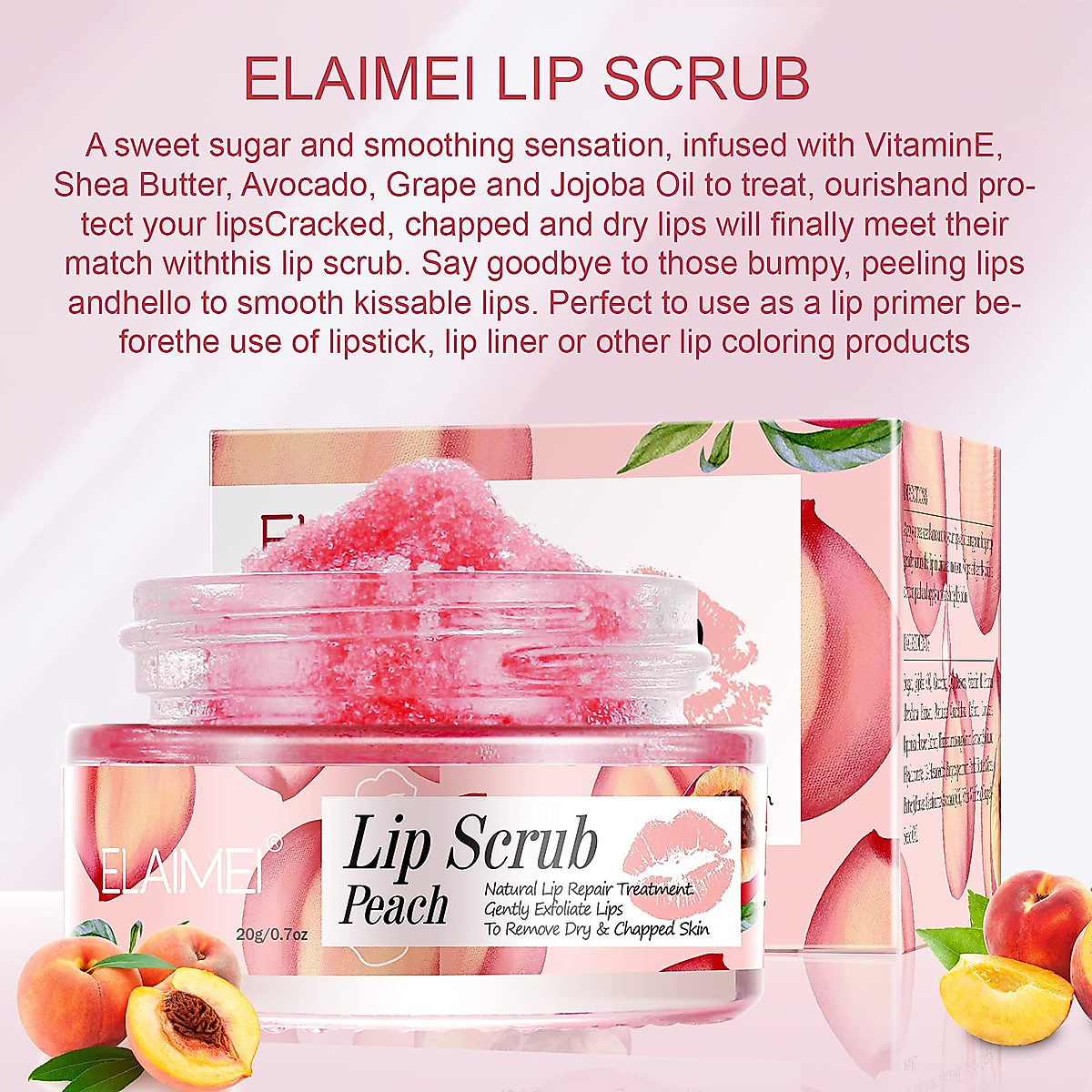 Lip Scrubs Exfoliator & Moisturizer, Lip Repair for Lush Soft Lips, Lip Moisturizer for Chapped Dry and Flaky Lips Treatment (Peach)
