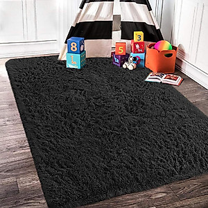 HOMORE Rugs for Living Room 6x9 Black Fluffy Area Rug Modern Shag Rugs for Bedroom, Super Soft and Comfy Carpet, Cute Carpets for Kids Nursery Boys Girls Room Decor