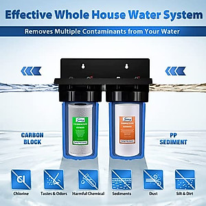iSpring WGB21B 2-Stage Whole House Water Filtration System, with 10" x 4.5" Sediment CTO(Chlorine, Taste, and Odor) Filter, 1" Inlet/Outlet