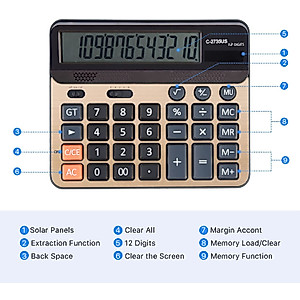 Calculator, Solar Battery Calculator Dual Power Large Standard Function Desktop Business Calculators, 12-Digit LCD Display Big Number Electronics Calculator for Office Finance School Student