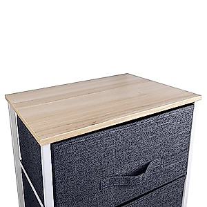 Simplify 4 Tier Vertical Storage Chest | Dresser | Nightstand | Fabric Drawers | Sturdy Steel Frame | Organizer | Bedroom | Closet | Easy to Assemble | Grey