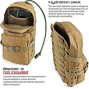 LIVANS Tactical Hydration Pack Nylon, Molle Hydration Carrier Bag Water Reservoir Bag for Tactical Backpack Plate Carrier(Bladder not included)