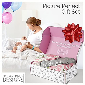 Ocean Drop 100% Cotton Mommy and Me Robe and Swaddle Set - Maternity Robe for Hospital - Delivery Gown for Hospital Maternity 4pc Set (Robe, Socks, Baby Swaddle Blanket, Baby Hat & Gift Box)