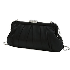 CHARMING TAILOR Classic Pleated Satin Clutch Bag Diamante Embellished Formal Handbag for Wedding/Prom/Black-Tie Events (Black)