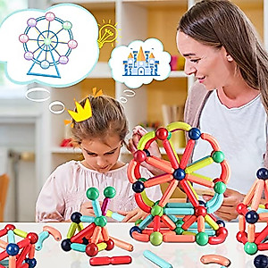 BAKAM Magnetic Building Blocks for Kids Ages 4-8, STEM Construction Toys for Boys and Girls, Large Size Magnetic Sticks and Balls Game Set for Kid’s Early Educational Learning (64PCS)