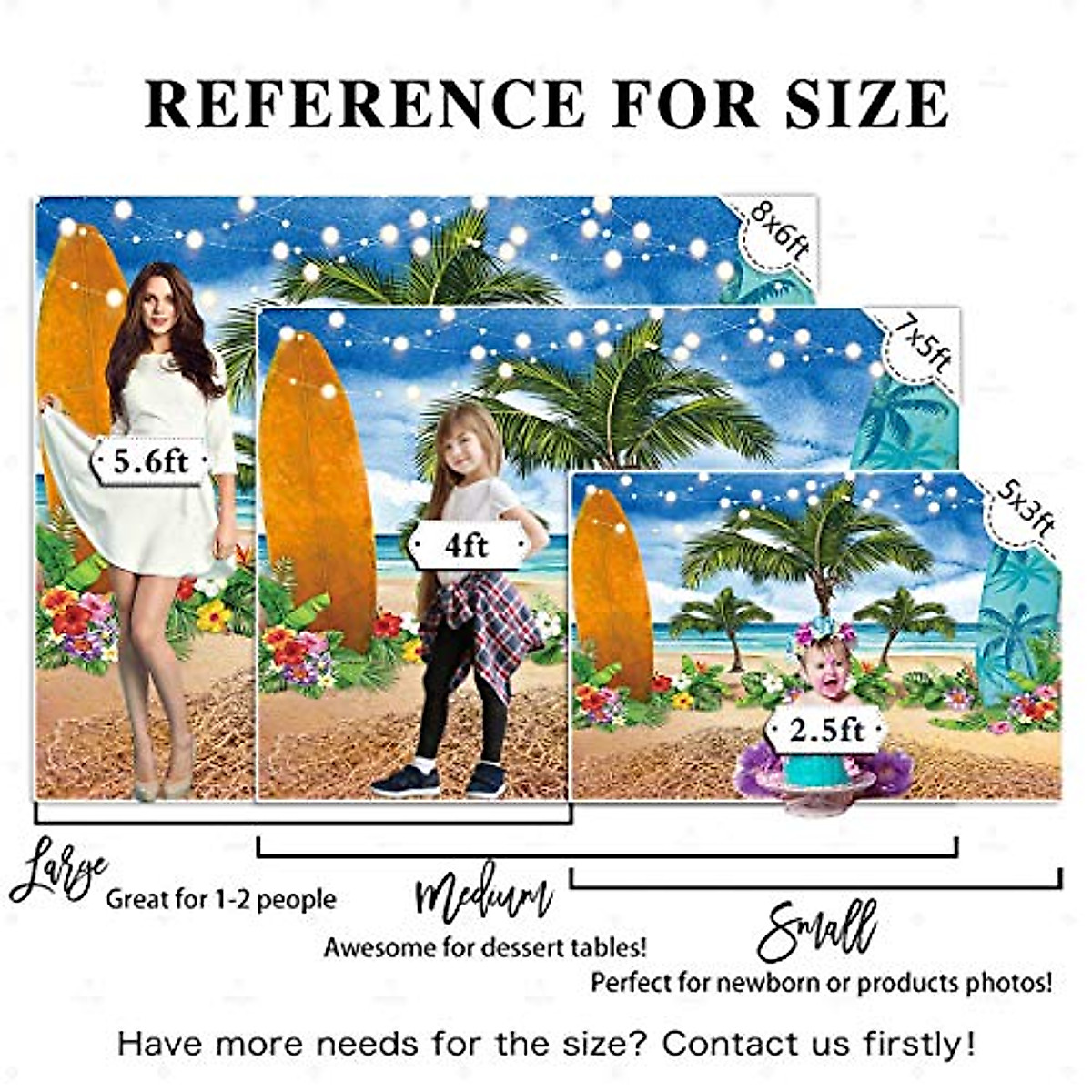 Allenjoy Summer Beach Ocean Photography Backdrops Blue Sky Seaside Surfboard Tropical Palm Trees Luau Kids Girl 1st Birthday Party Decor Banner Baby Shower 7x5ft Photoshoot Background Photo Booth Prop