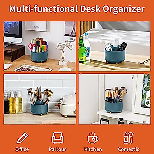 Marbrasse Desk Organizer, 360-Degree Rotating Pen Holder for Desk, Desk Organizers and Accessories with 5 Compartments Pencil Organizer, Art Supply Storage Box Caddy for Office, Home （Dark Green）