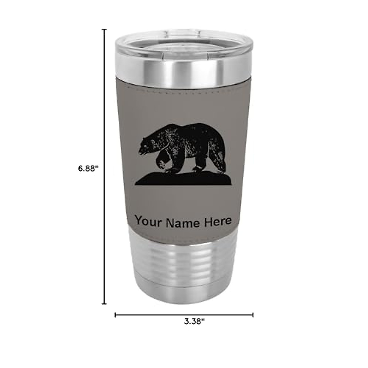 LaserGram 20oz Vacuum Insulated Tumbler Mug, Polar Bear, Personalized Engraving Included (Faux Leather, Gray)